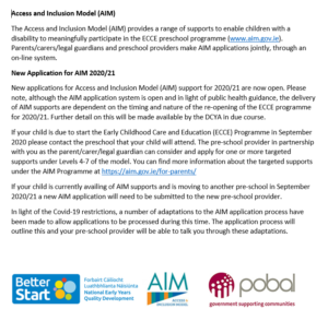 The Access and Inclusion Model, (AIM) programme for 2020/2021 is now ...